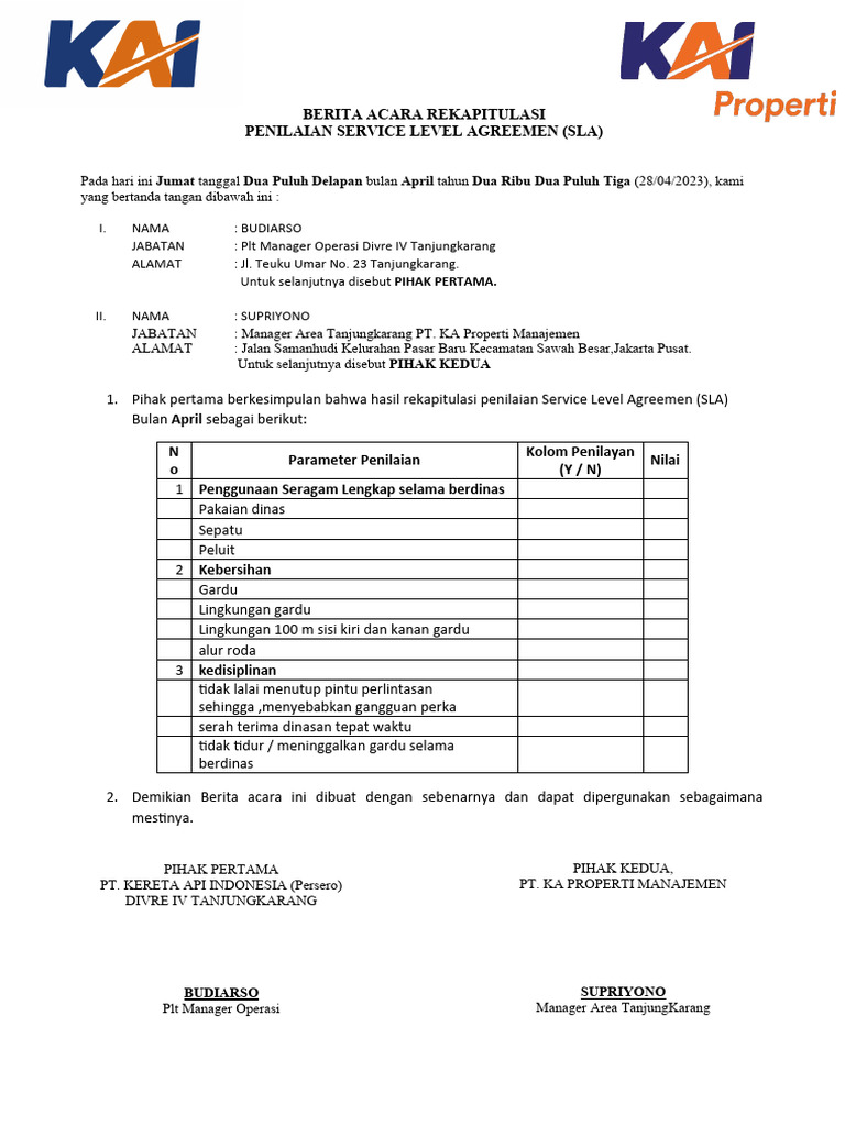 Berita Acara Rekapitulasi Sla | PDF