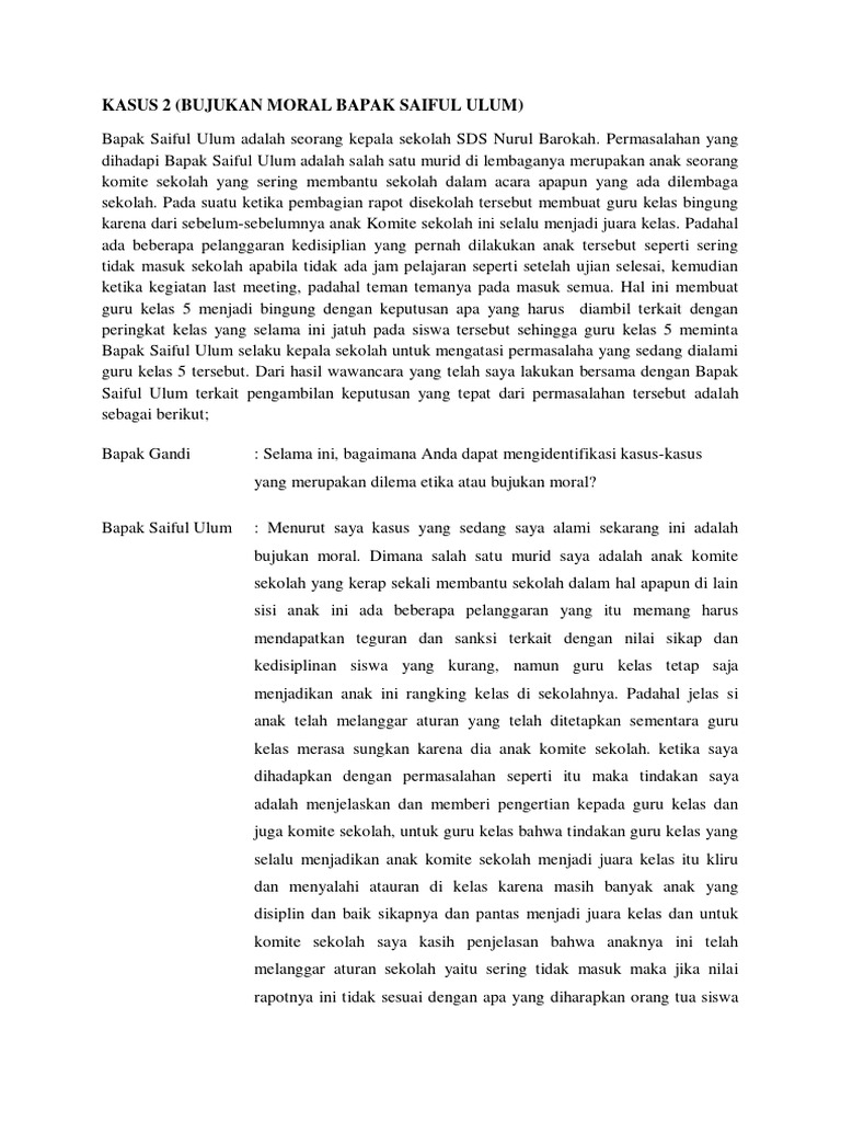 Kasus 2 (Bujukan Moral Bapak Saiful Ulum) | PDF | Karier & Perkembangan | Pengembangan Diri