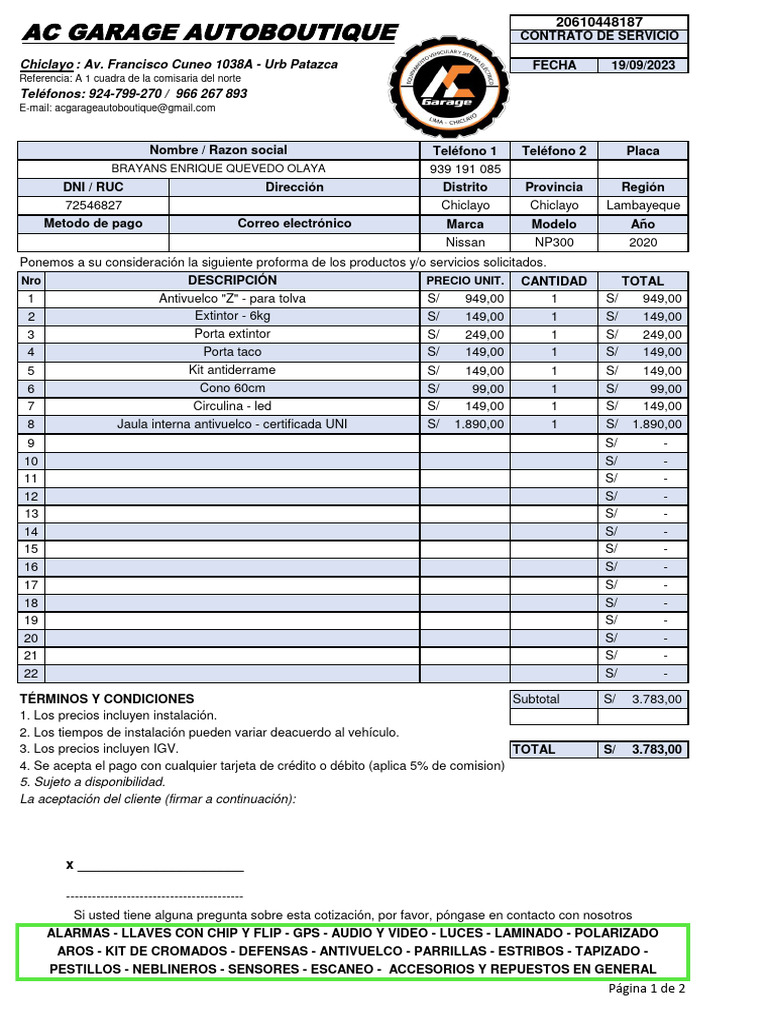 AC GARAGE COTIZACION - NISSAN NP300 | PDF | Bienes manufacturados