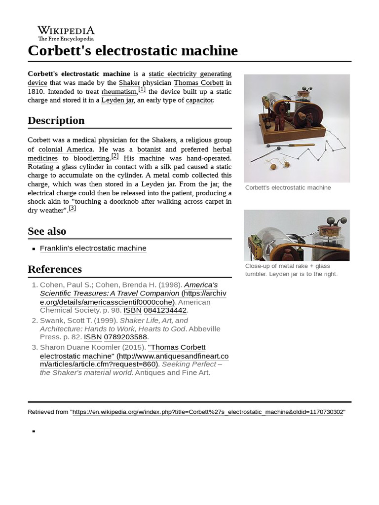Corbett's Electrostatic Machine | PDF
