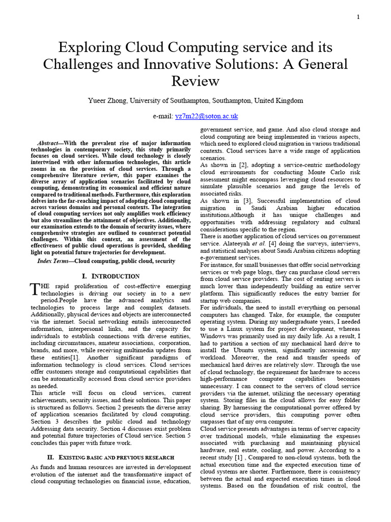 Exploring Cloud Computing Service and Its Challenges and Innovative Solutions: A General Review ...