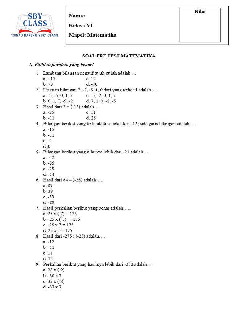 Soal Pre Test | PDF