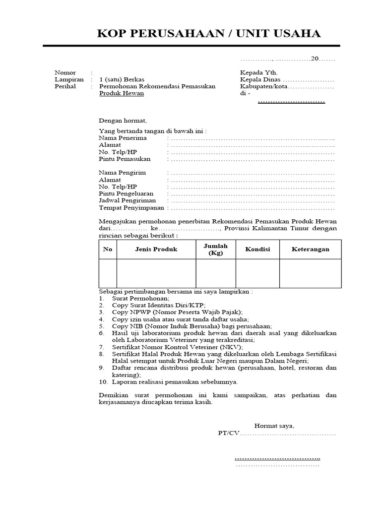 Kop Perusahaan / Unit Usaha: No Jenis Produk Jumlah (KG) Kondisi Keterangan | PDF