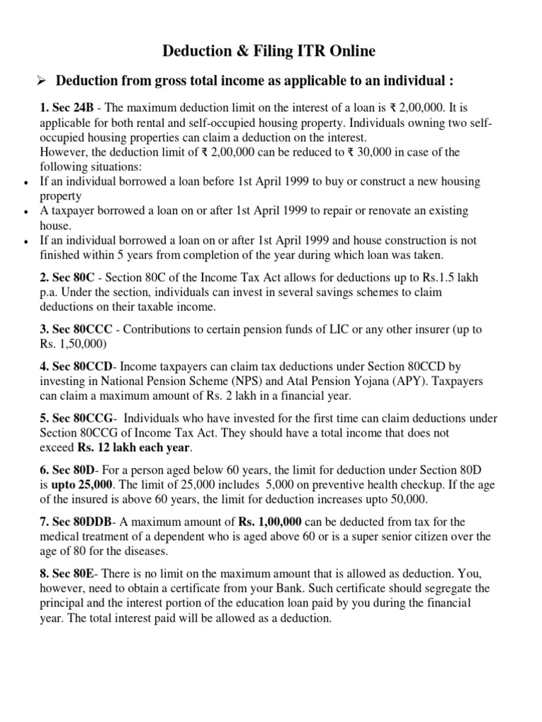 Deduction & ITR | PDF | Tax Deduction | Irs Tax Forms