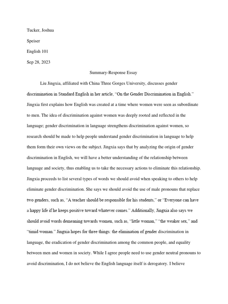 Summary-Response Essay | PDF | Grammatical Gender | Gender