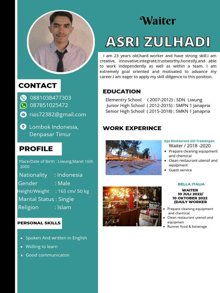 Asri Zulhadi - Experience Letter | PDF | Gastronomy | Restaurants