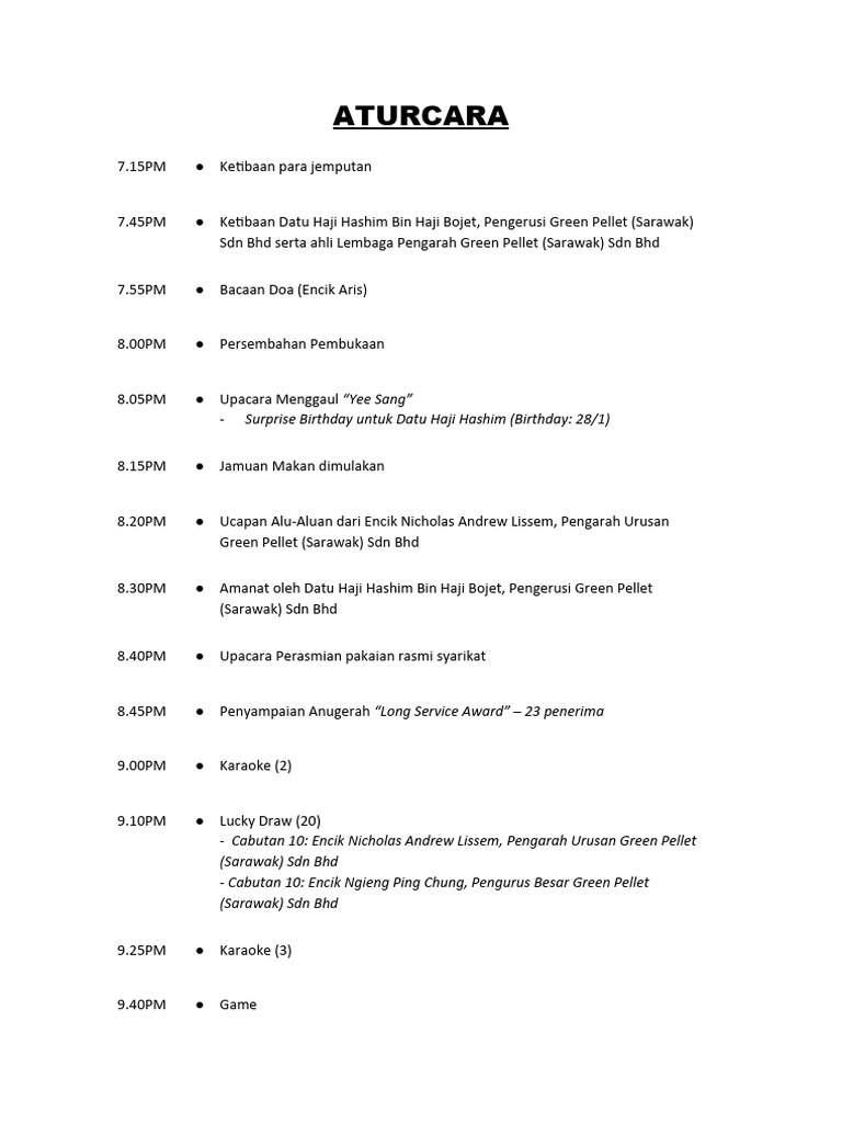 Aturcara Annual Dinner Green Pellet - Details | PDF