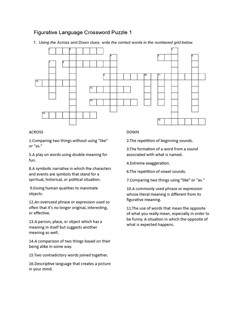 Figurative Language Crossword | PDF | Language Arts & Discipline