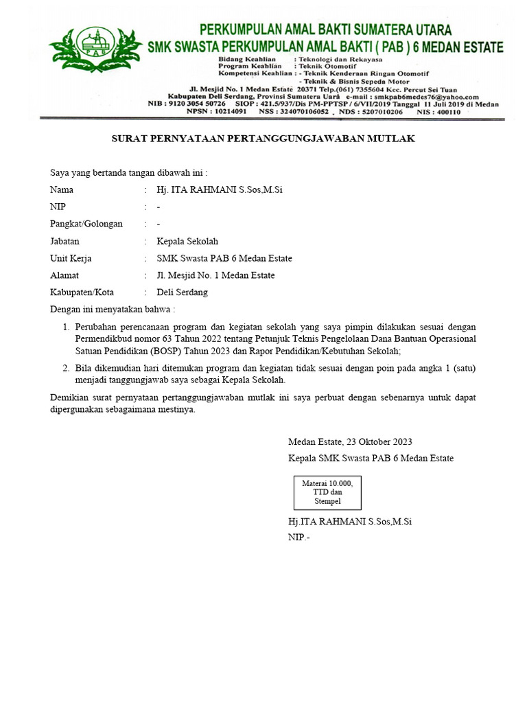 SPTJM Perubahan Rkas SMK | PDF