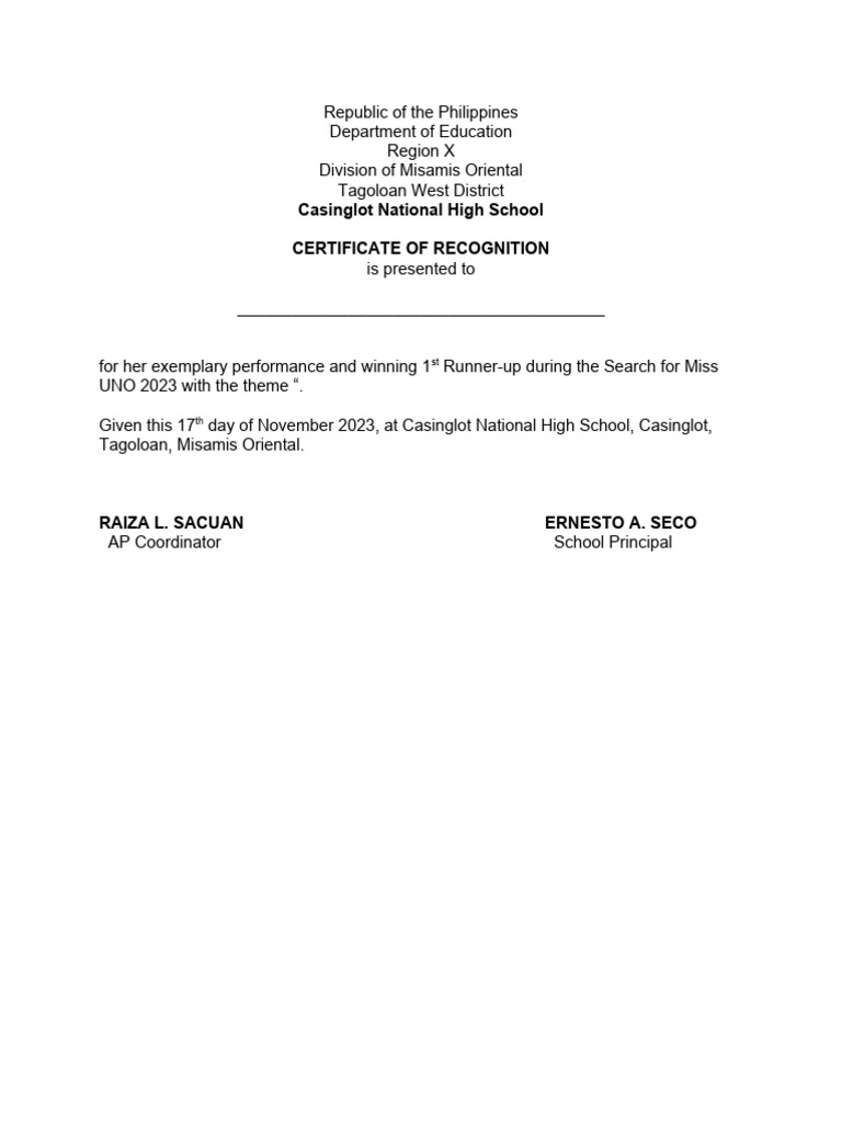 Citation of Certificate For Ma'Am Raiza | PDF