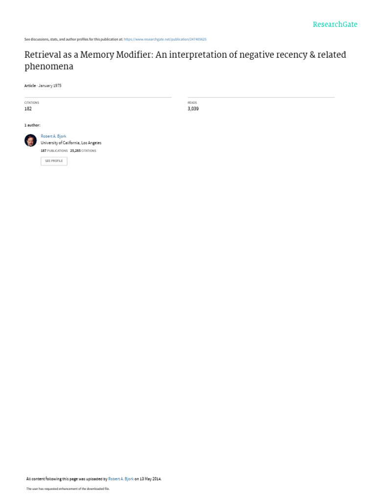 RBjork_1975 | PDF | Recall (Memory) | Mental Processes