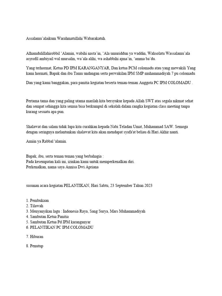 Teks MC Class Meeting Formal | PDF