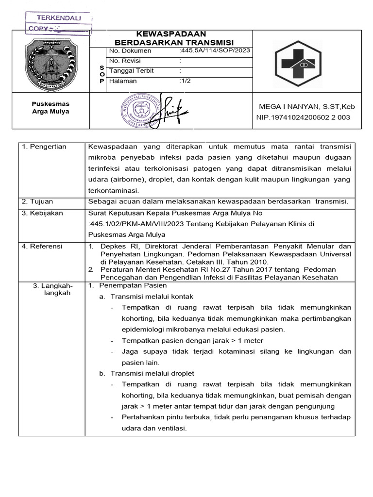 SOP Kewaspadaan Transmisi | PDF