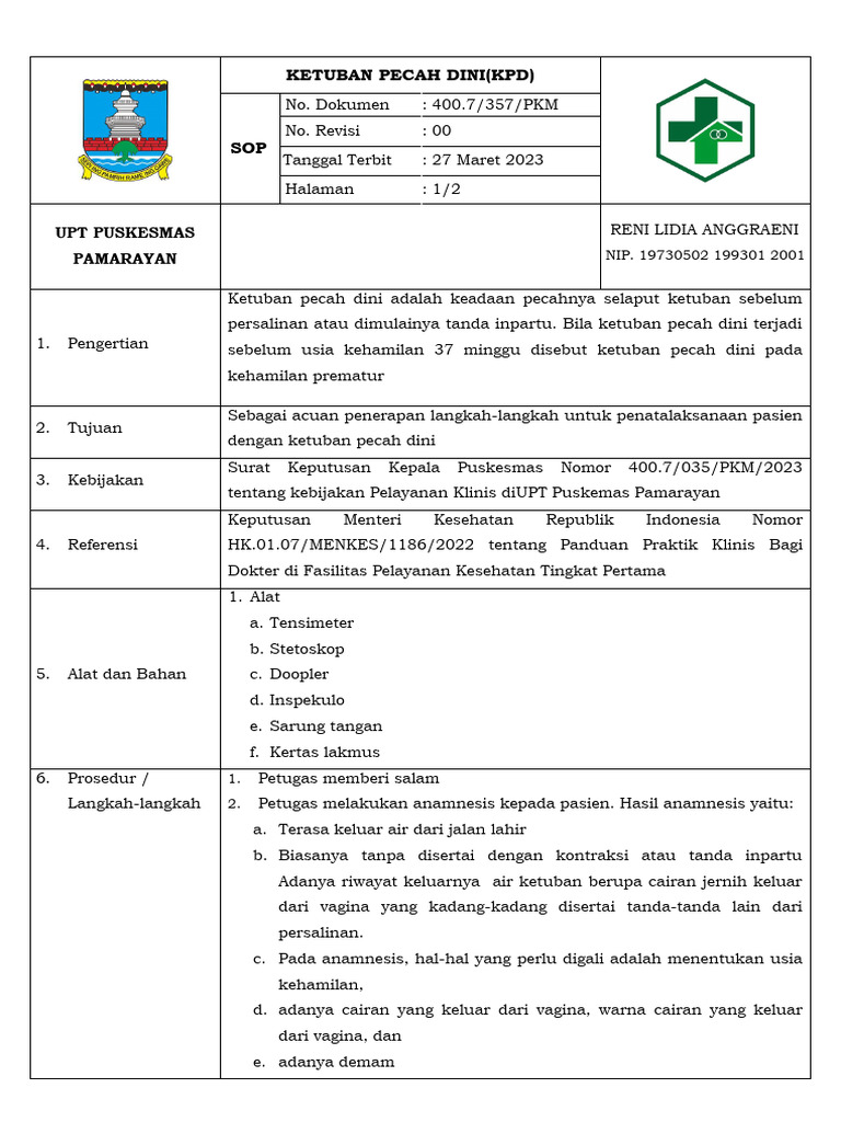 Ketuban Pecah Dini | PDF