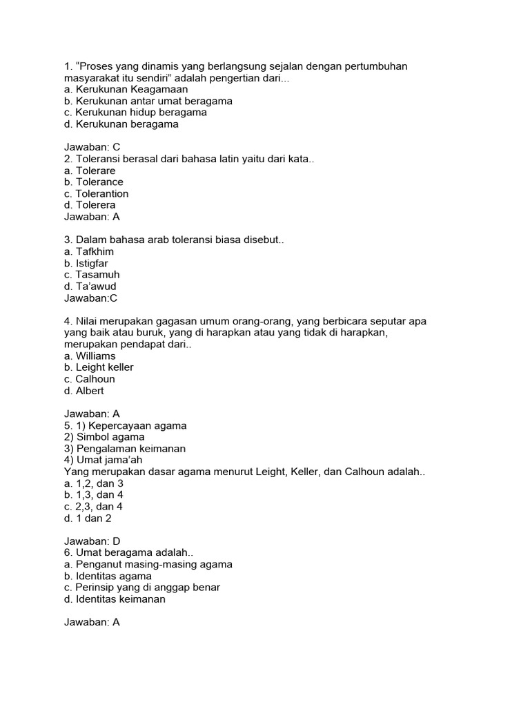 Soal Moderasi Beragama | PDF