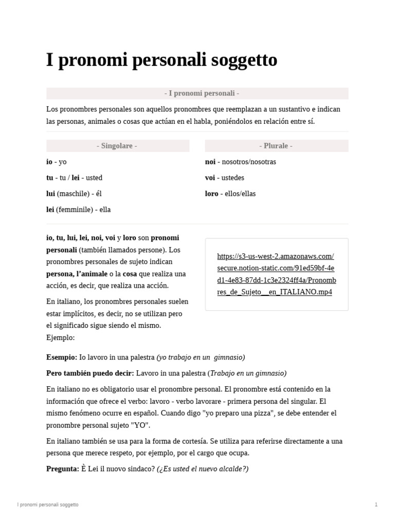 I Pronomi Personali Soggetto | PDF | Pronombre | Mecánica del lenguaje