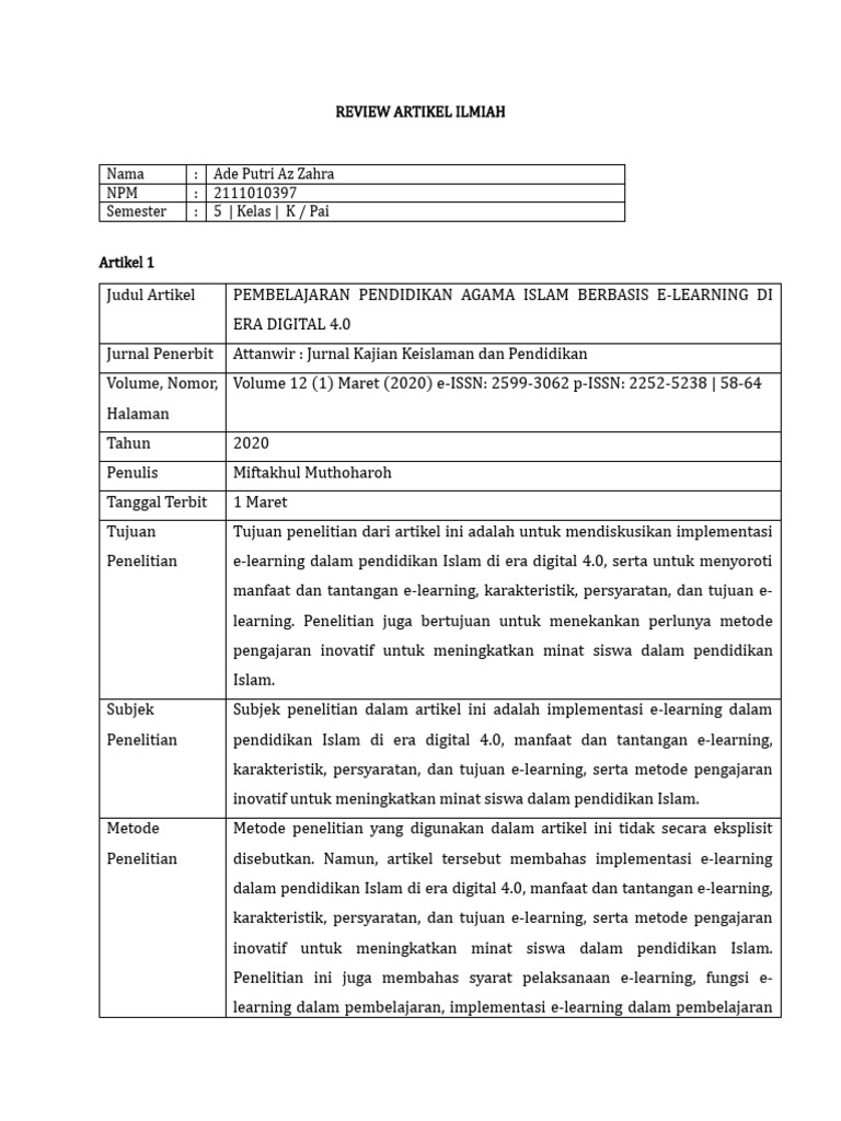 Format Review Artikel Ilmiah-1 | PDF | Karier & Perkembangan
