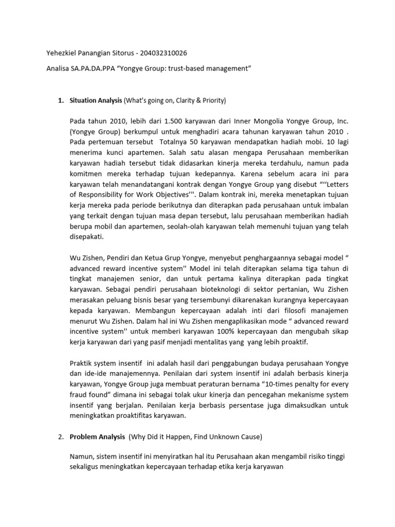 Analisa "Yongye Group Trust Based Management" | PDF