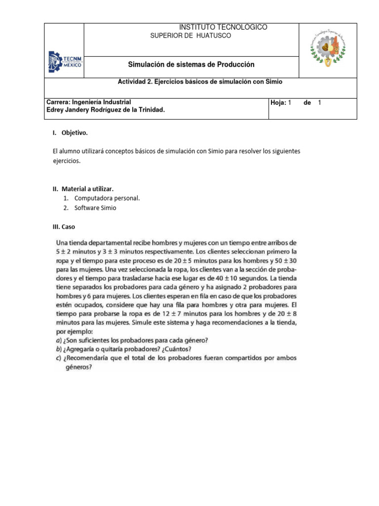 Actividad 2 Ejercicio Básicos De Simulación Con Simio Pdf