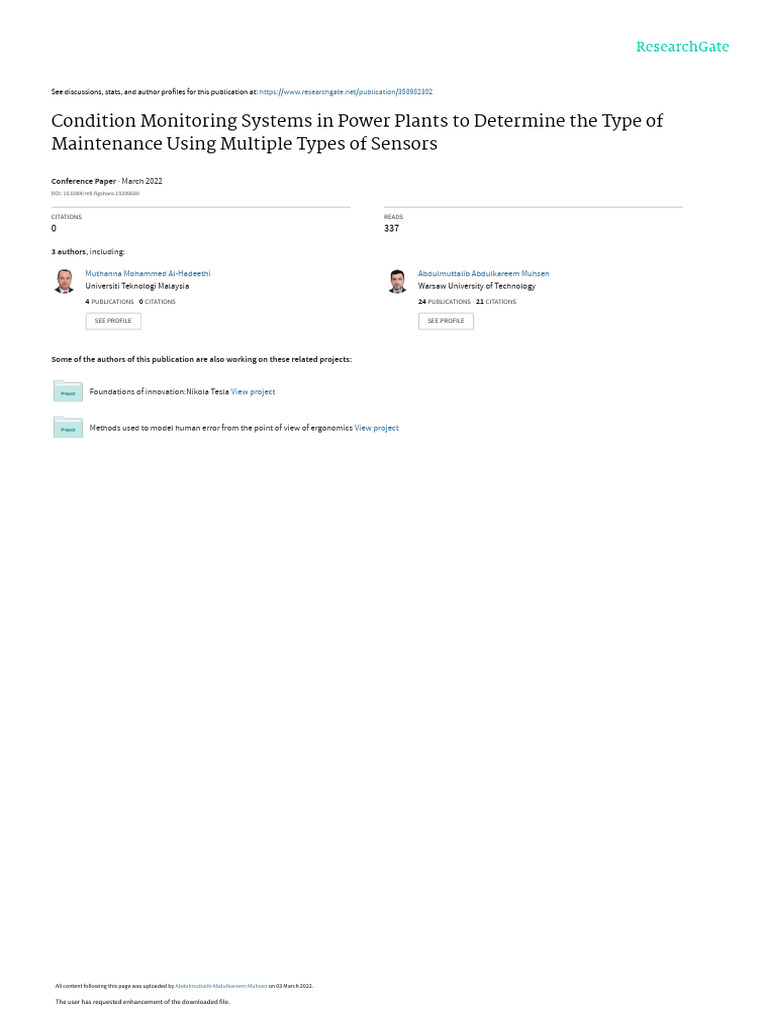 Condition Monitoring Systemsin Power Plantsto Determinethe Typeof ...