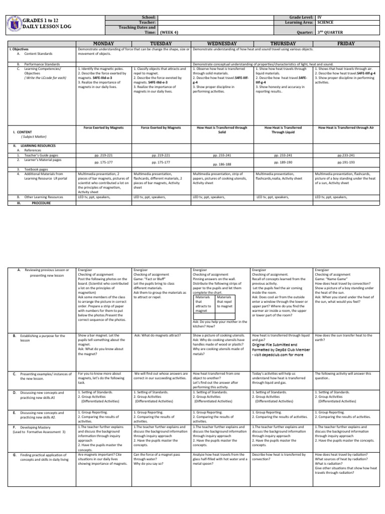DLL_SCIENCE 4_Q3_W4 | PDF | Heat | Magnet