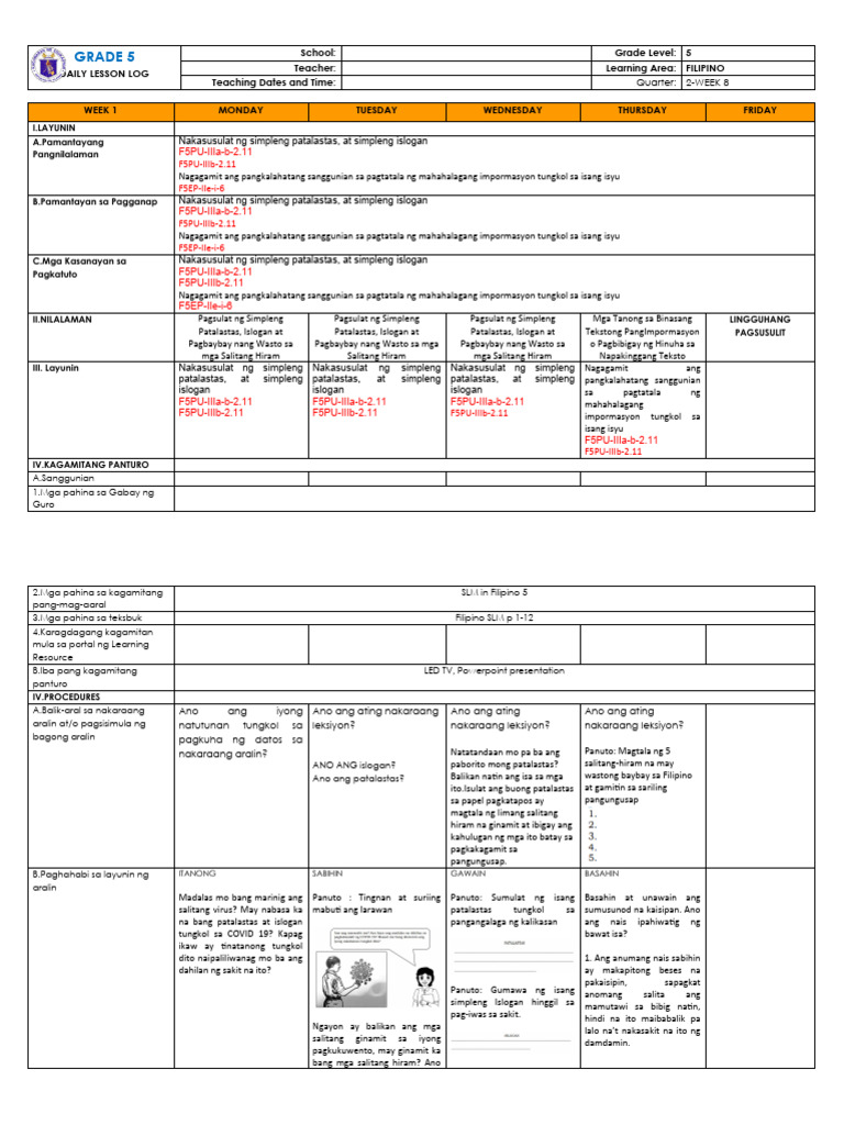 DLL Fil5 Q2 W8-1 | PDF