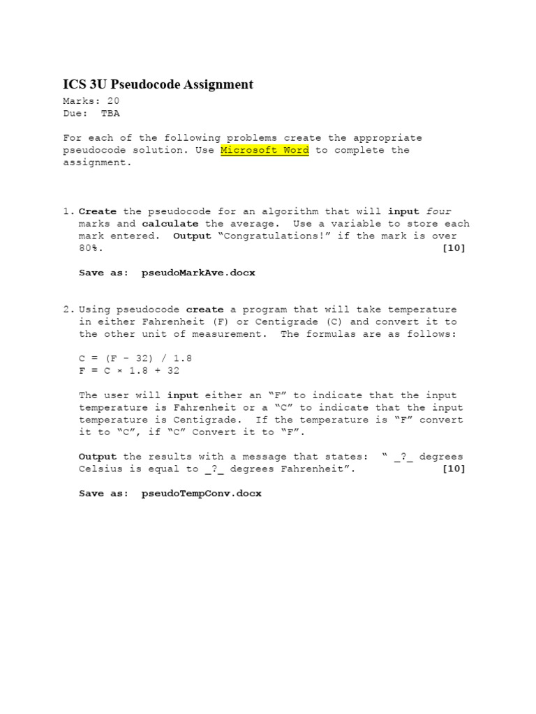 Pseudocode Assignment 1 - v2 | PDF Pseudocode Assignment 1 - v2 | PDF