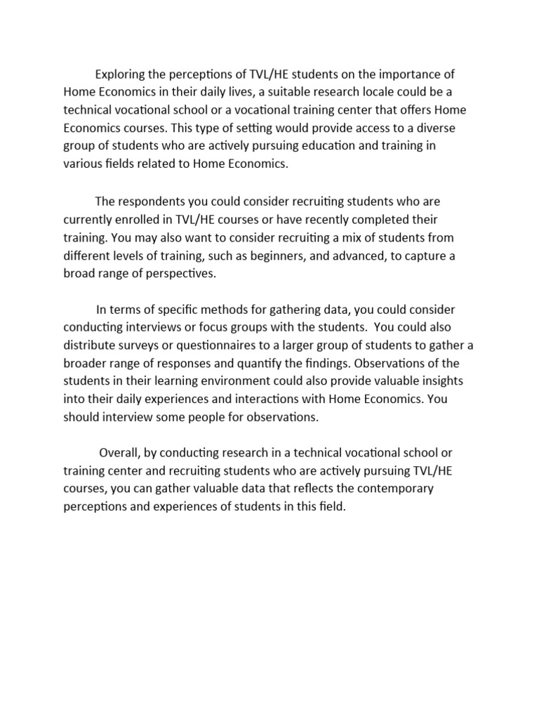 Exploring The Perceptions of TVL Research Locale | PDF