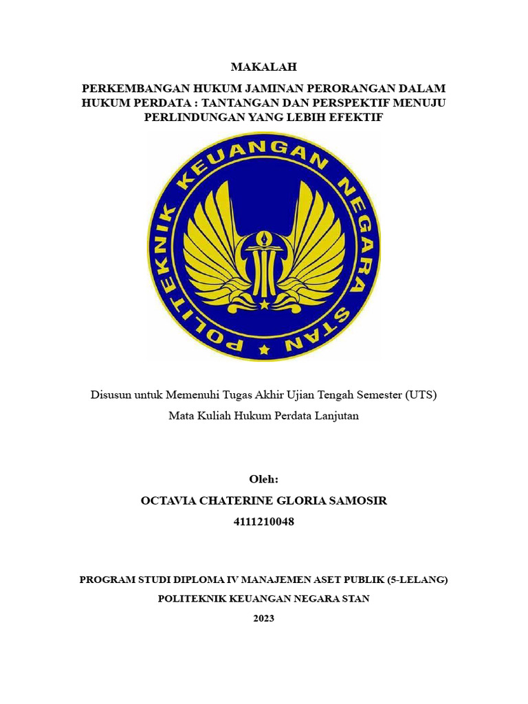 Perkembangan Hukum Jaminan Perorangan Dalam Hukum Perdata: Tantangan Dan Perspektif Menuju ...