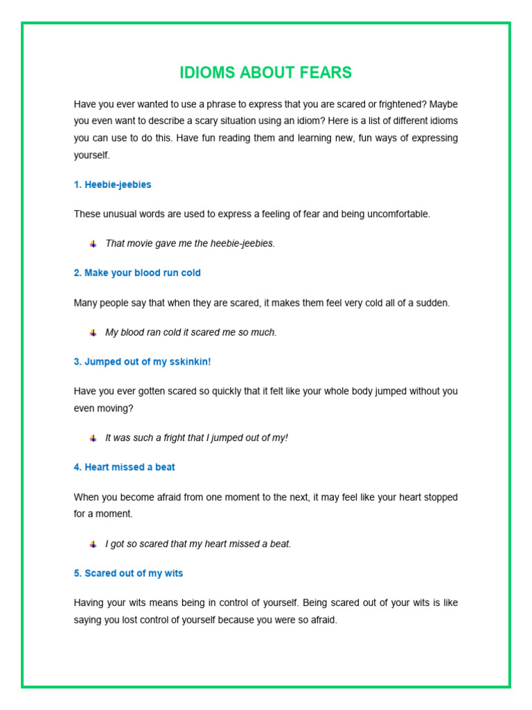 Idioms About Fears and Agreement-Disagreement Vocabulary | PDF | Verb ...