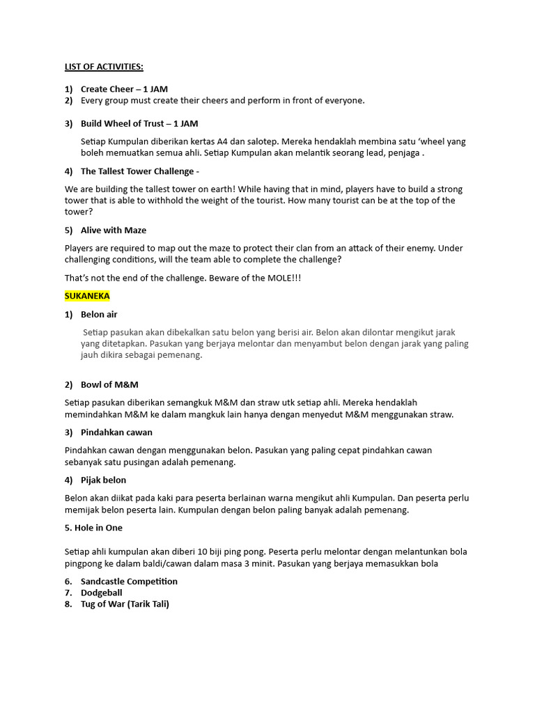 List of Team Building Activities | PDF