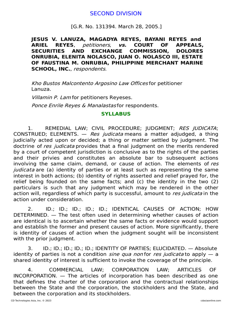 Lim v. People - 2005 | PDF | Res Judicata | Stocks