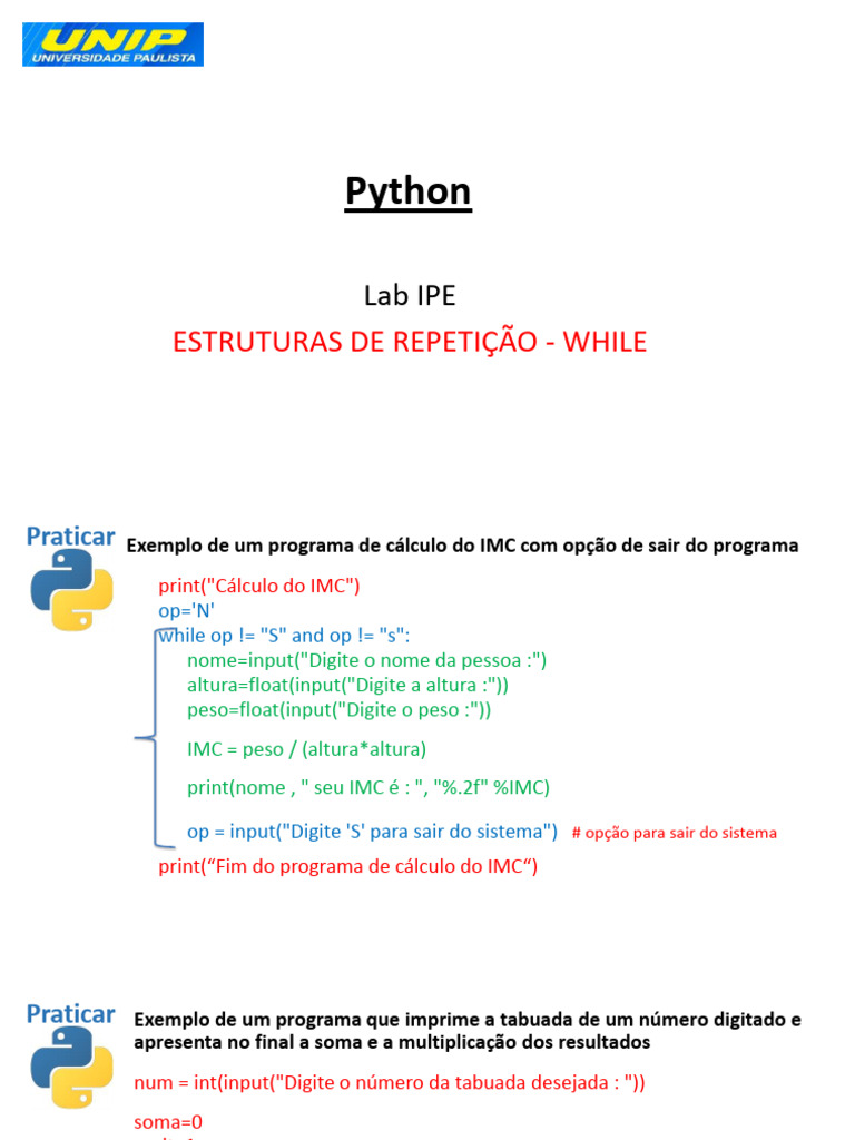 IPE - AULA 05-While-Exercícios | PDF | Matemática