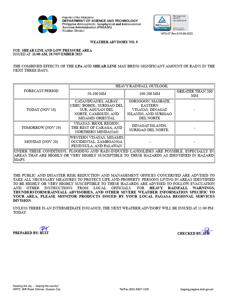 Advisory | PDF | Branches Of Meteorology | Natural Hazards