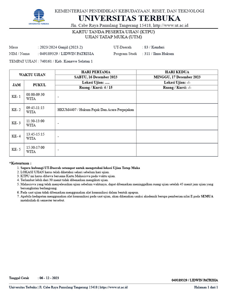 UT - Sistem Informasi Akademik | PDF