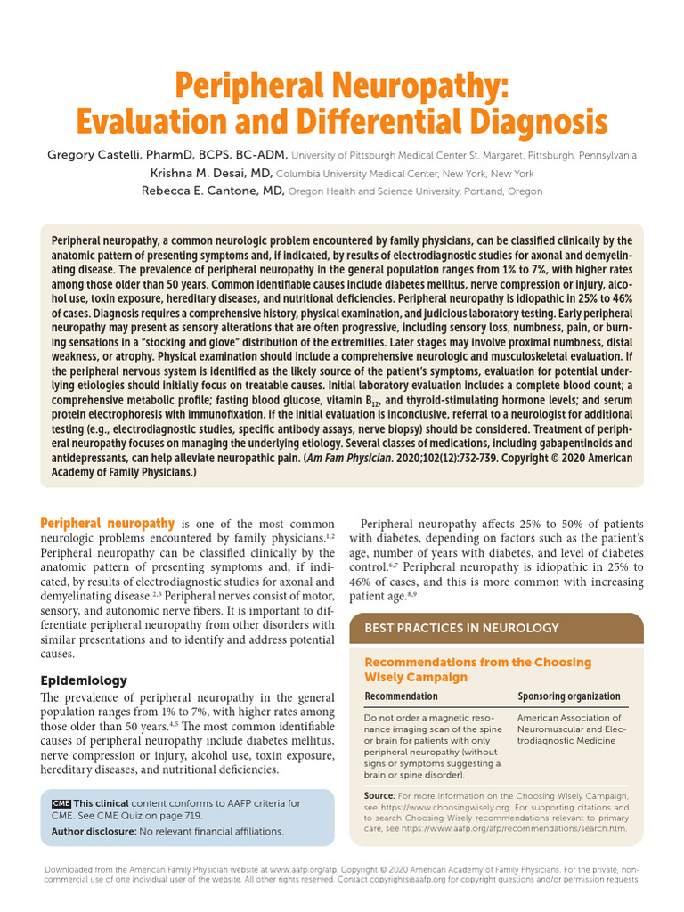 Peripheral Neuropathy: Evaluation and Differential Diagnosis | PDF ...