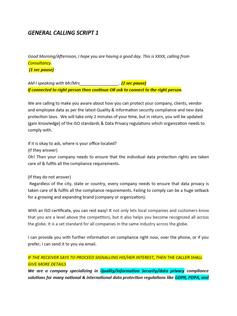 General Calling Script 1 | PDF | Regulatory Compliance | Information ...