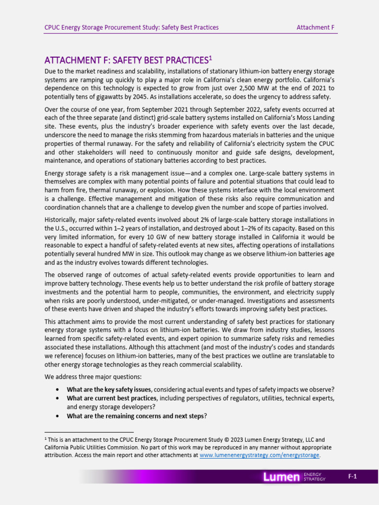 2023 05 31 - Lumen - Energy Storage Procurement Study Report | PDF | Lithium Ion Battery | Risk
