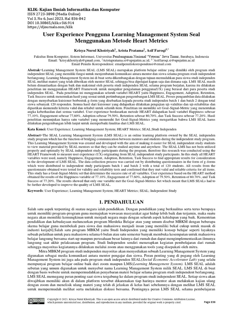 Jurnal KLIK - Aris - User Experience Pengguna Learning Management System Seal Menggunakan Metode ...
