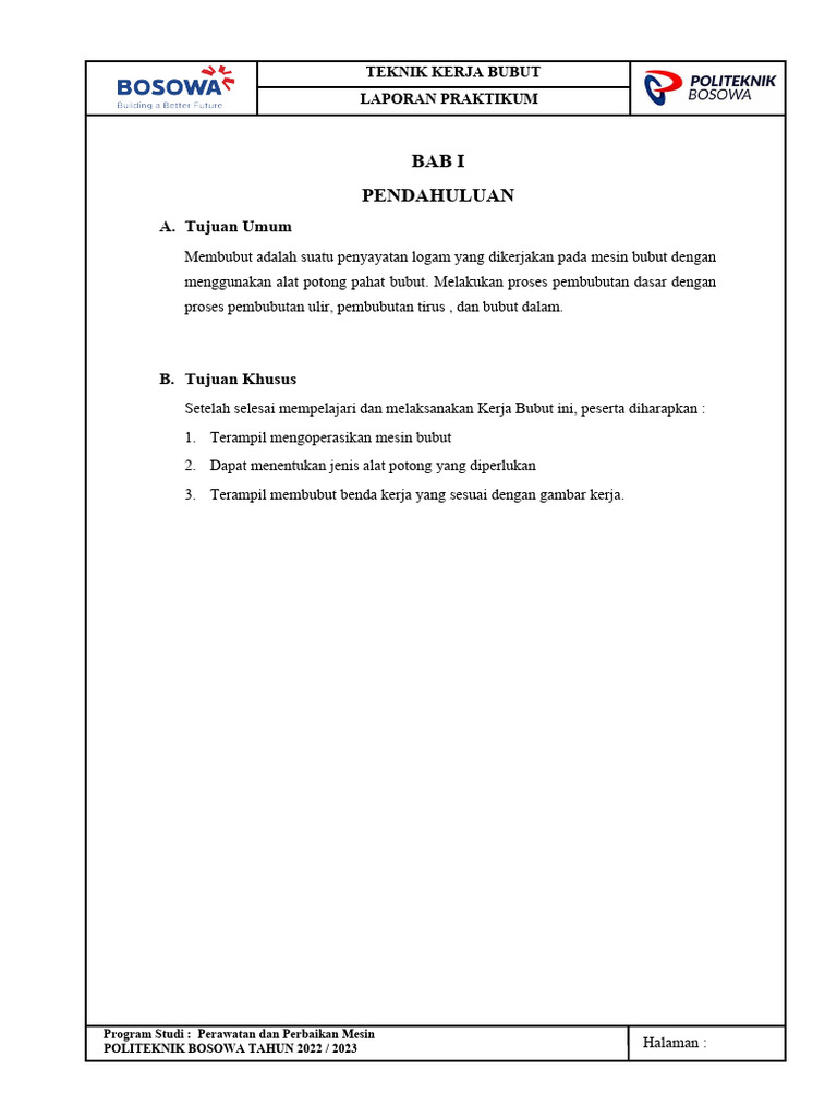 Form Laporan Kerja Bubut | PDF