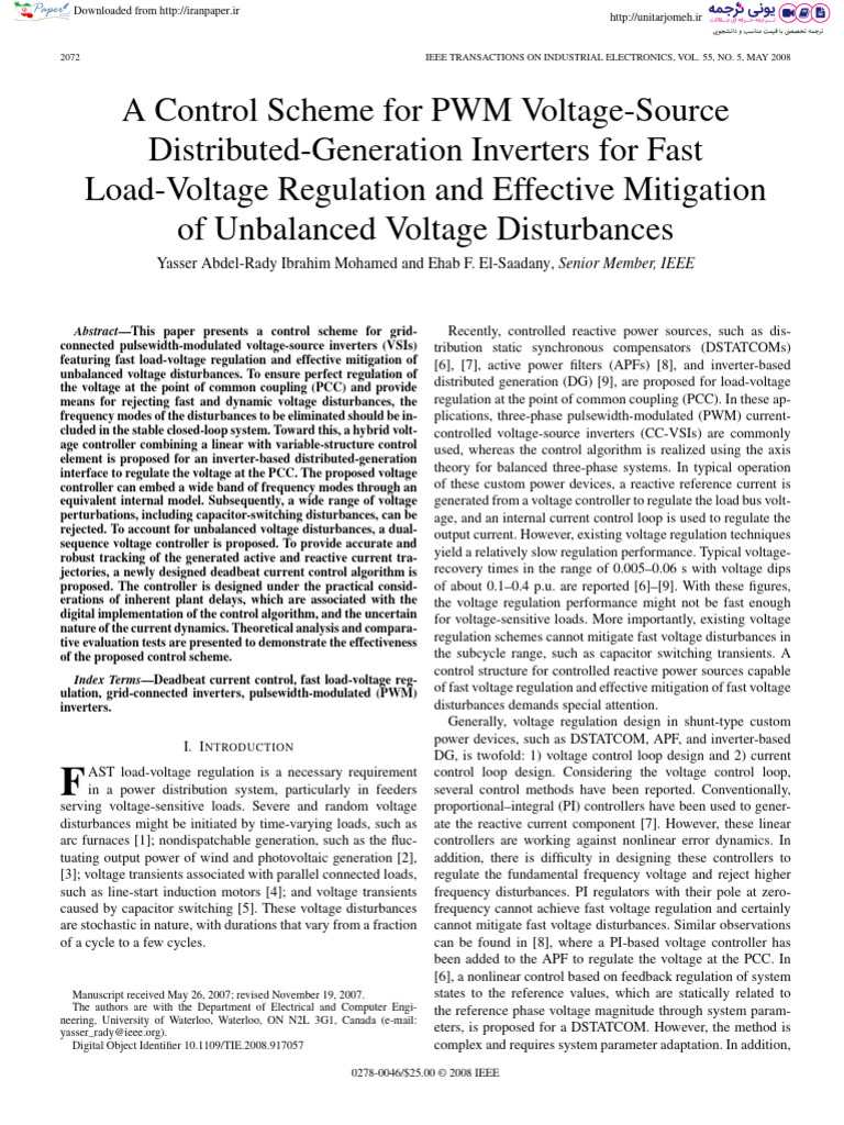 2008 A Control Scheme For Pwm Voltage Source Distributed Generation Inverters For Fast Load