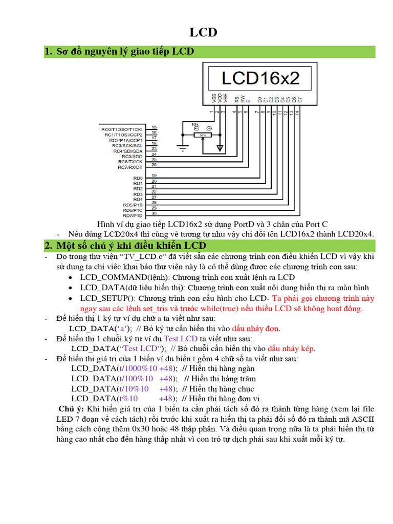 1. Sơ đồ nguyên lý giao tiếp LCD | PDF