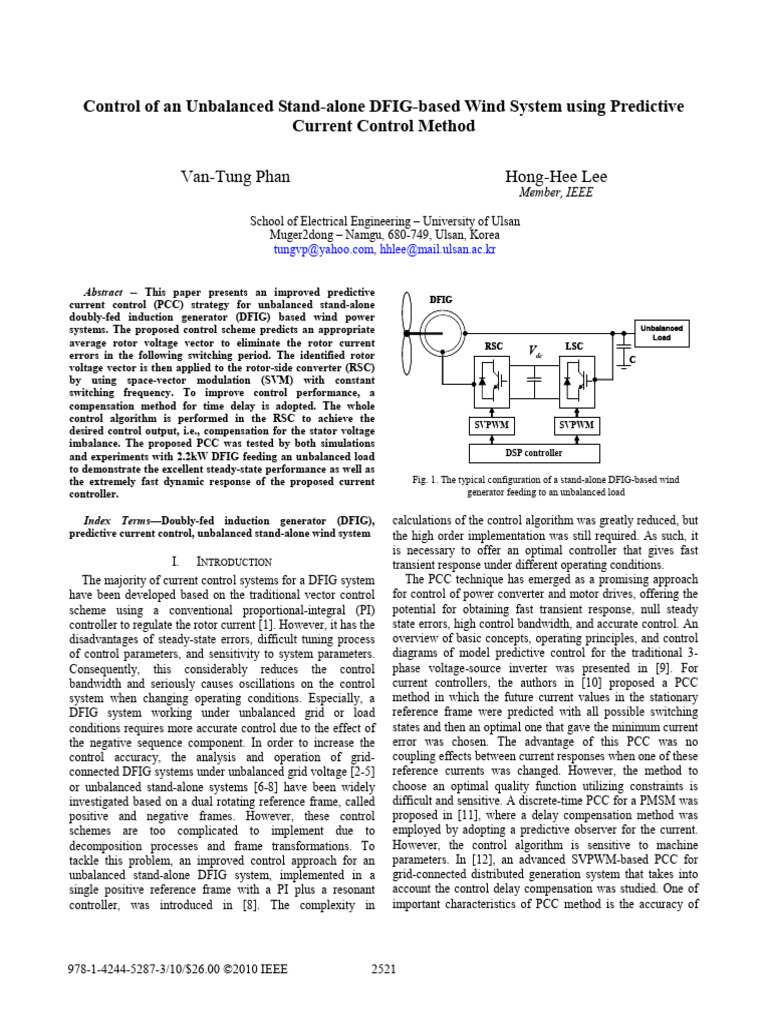 2010 Control of An Unbalanced Stand-Alone DFIG-based Wind System Using Predictive Current ...