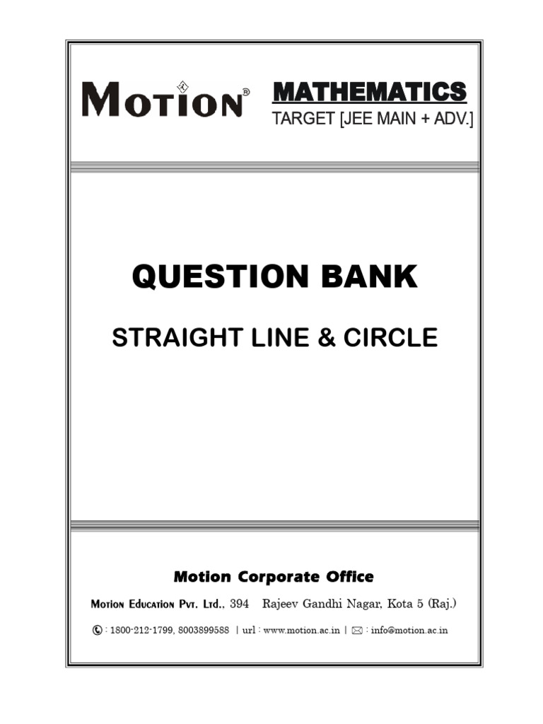 JEE Main Advanced Question Bank: Lines & Circles | PDF | Circle | Line ...