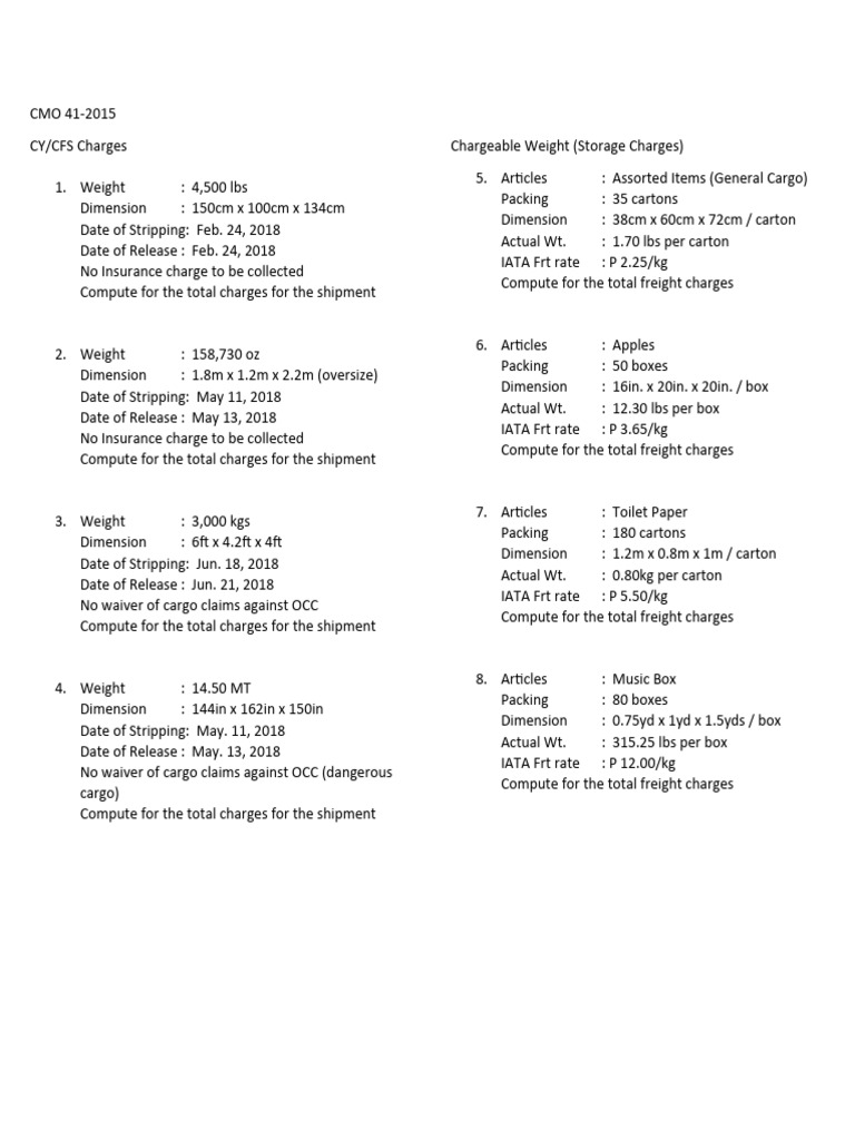 CY/CFS and Freight Charge Calculations | PDF | Freight Transport ...