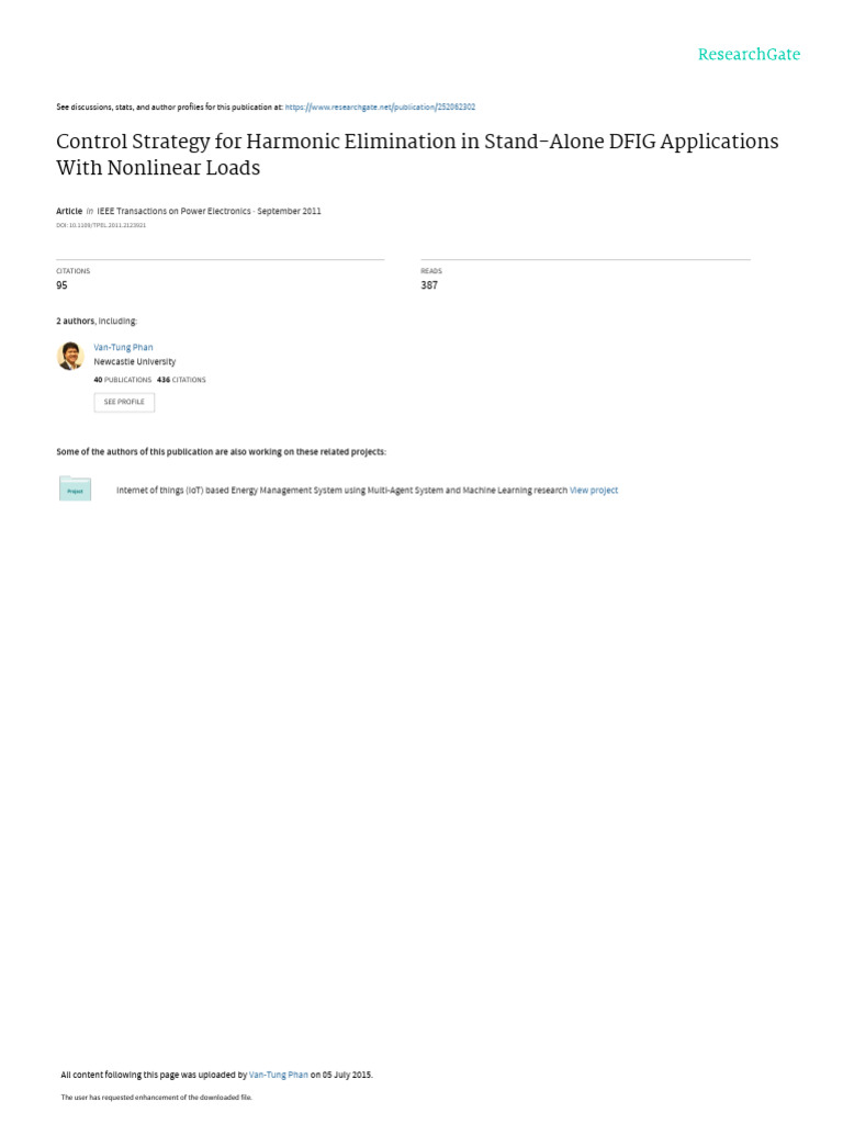 Control Strategy For Harmonic Elimination in Stand-Alone DFIG Applications With Nonlinear Loads ...