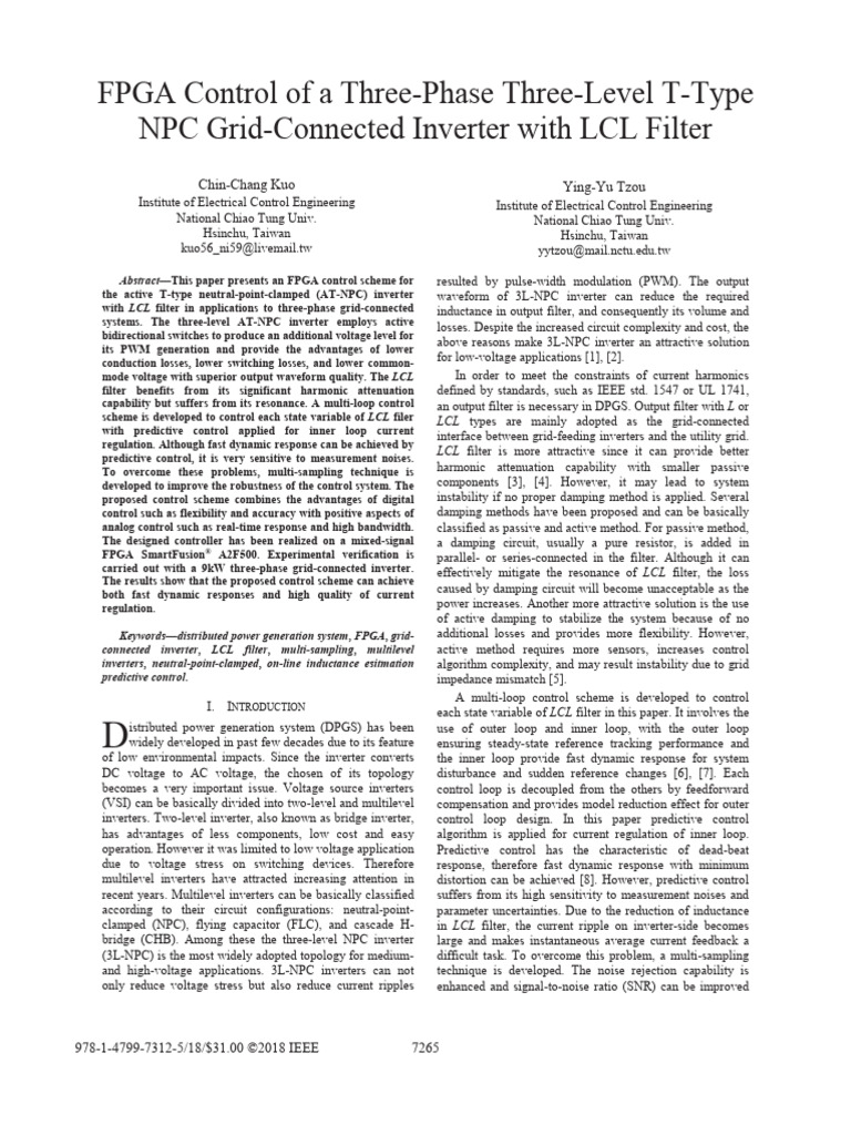 2018 FPGA Control of a Three-Phase Three-Level T-Type NPC Grid-Connected Inverter with LCL ...