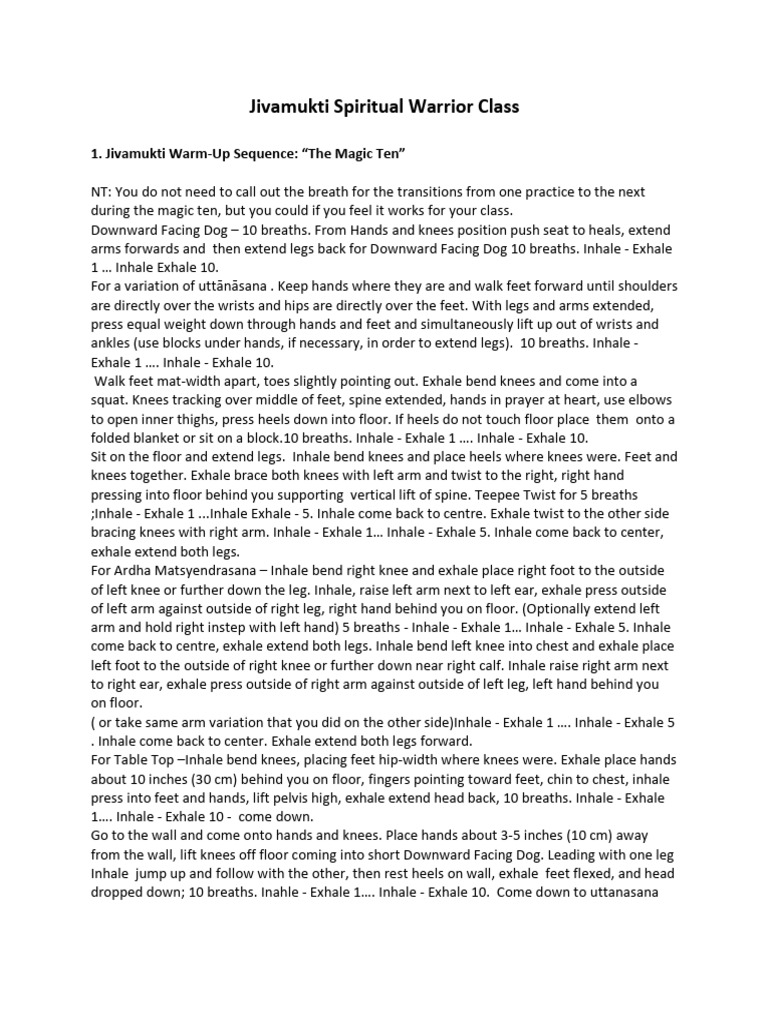 Jivamukti Spitirual Warrior Script | PDF | Foot | Anatomical Terms Of ...