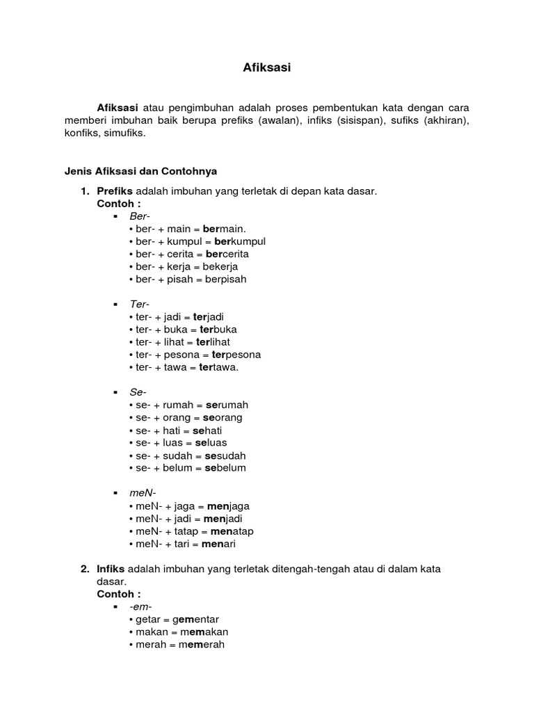 Contoh dan Jenis Afiksasi dalam Bahasa | PDF | Seni & Disiplin Bahasa