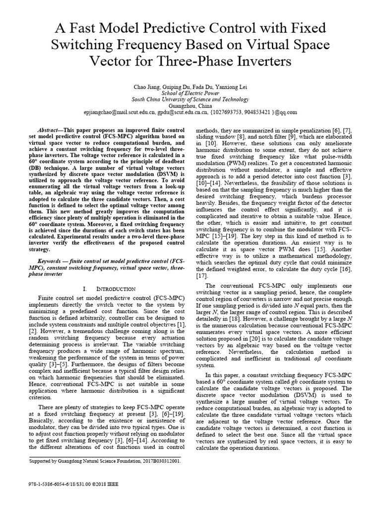 2018 A Fast Model Predictive Control With Fixed Switching Frequency Based On Virtual Space ...